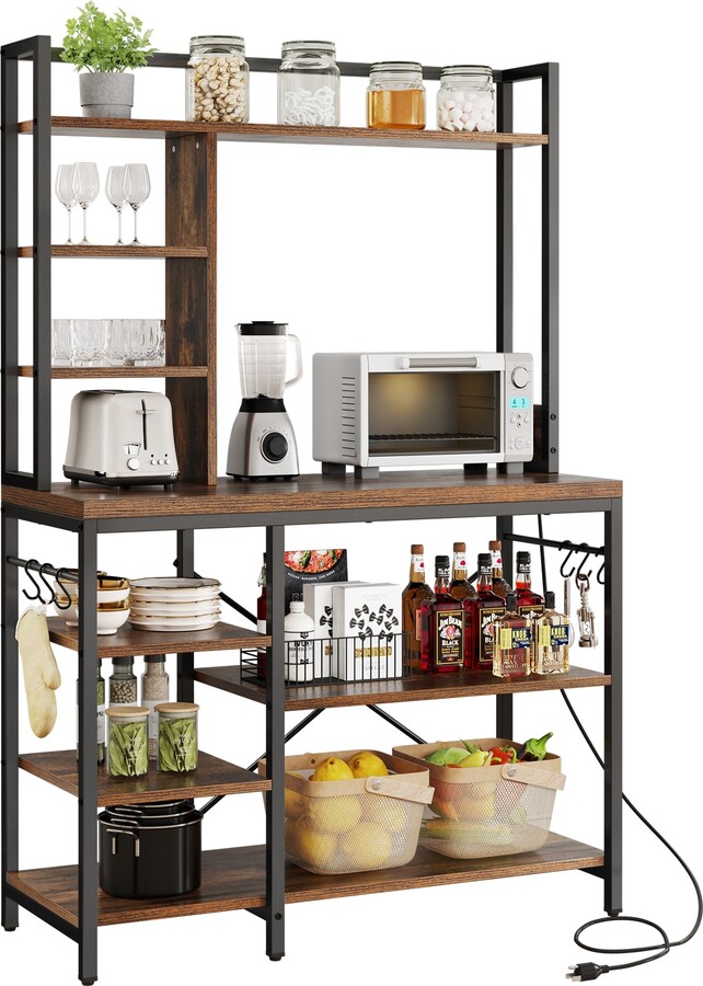 Moasis Kitchen Bakers Rack Utility Storage Shelf with Power Outlets ...