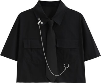 GAI Women's Alt Emo Button Down Shirt Gothic Blouse Techwear Dark ...