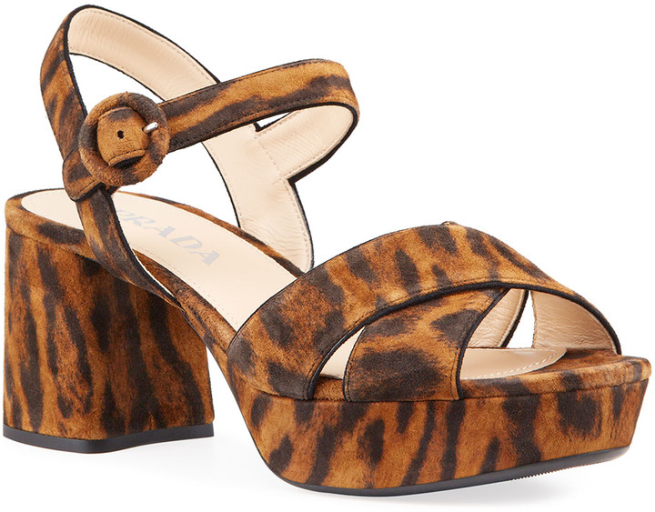 Prada 65mm Leopard Suede Crisscross Sandals - ShopStyle