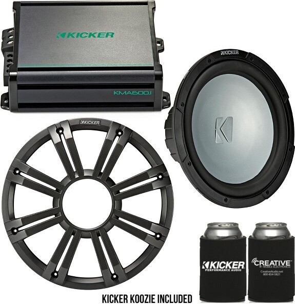 Kicker 12 Inch LED Marine Subwoofer in Charcoal with 600 Watt Amplifier ...