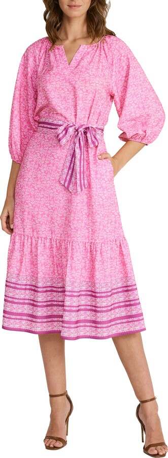 Mila Mae Border Print Tie Waist Midi Dress - ShopStyle