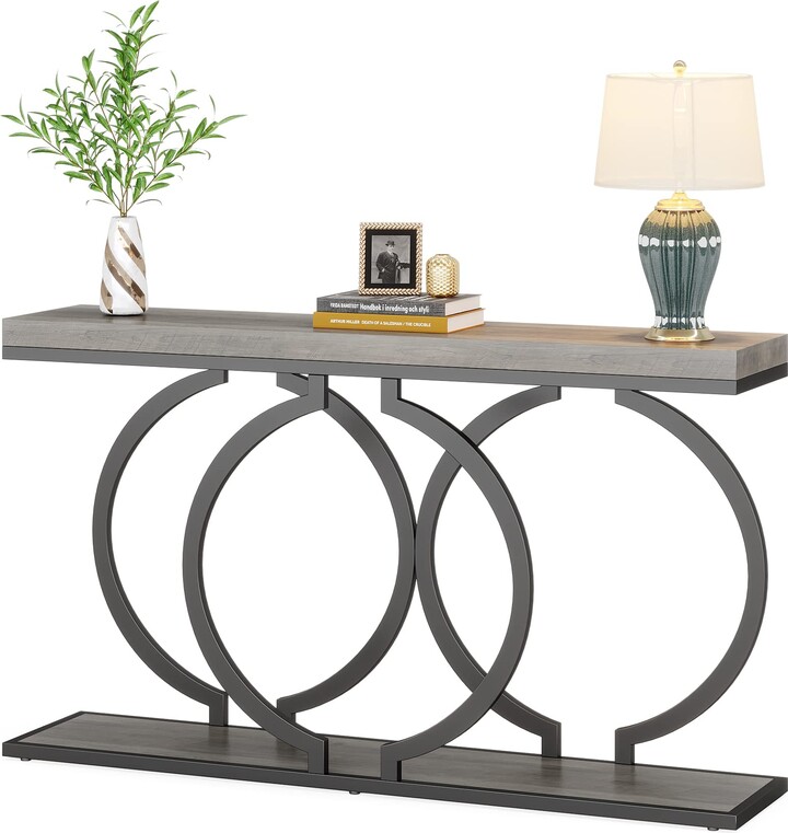 LITTLE TREE 55 inch Faux Marble Gold Console Table Modern Entryway ...