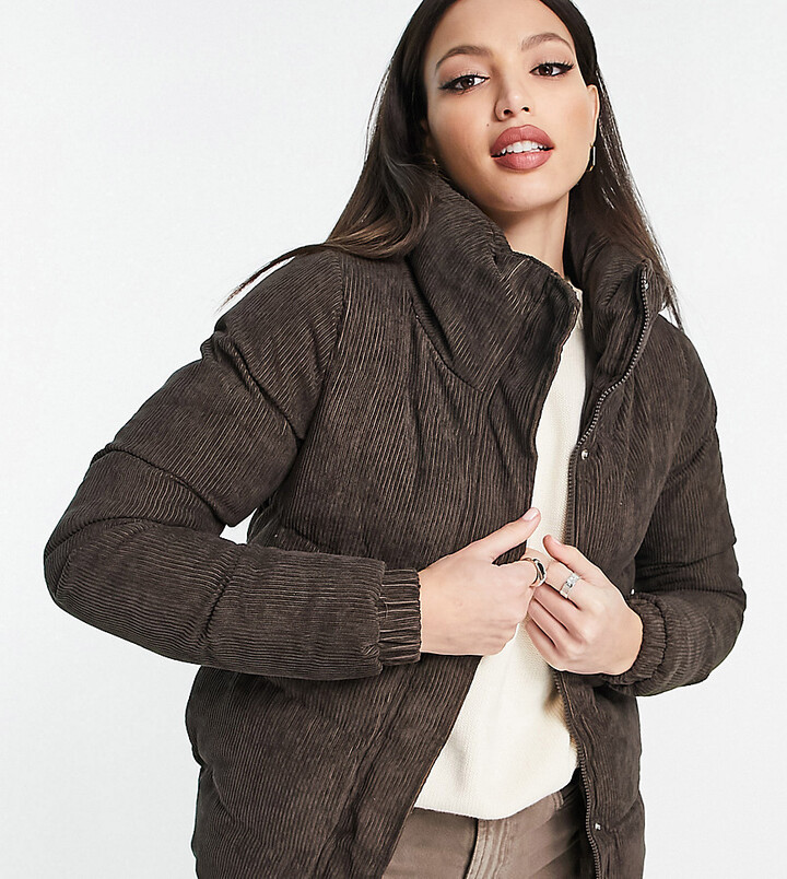 Brave Soul Tall slay cord puffer jacket in chocolate brown - ShopStyle