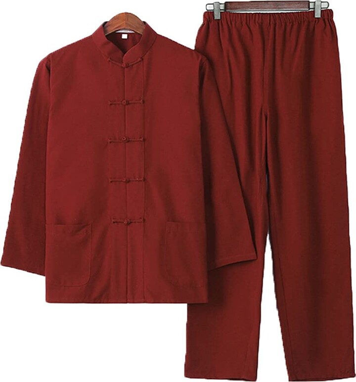 QPZK Chinese Traditional Long Sleeve Tang Suit Men's Pure Cotton Shirt ...