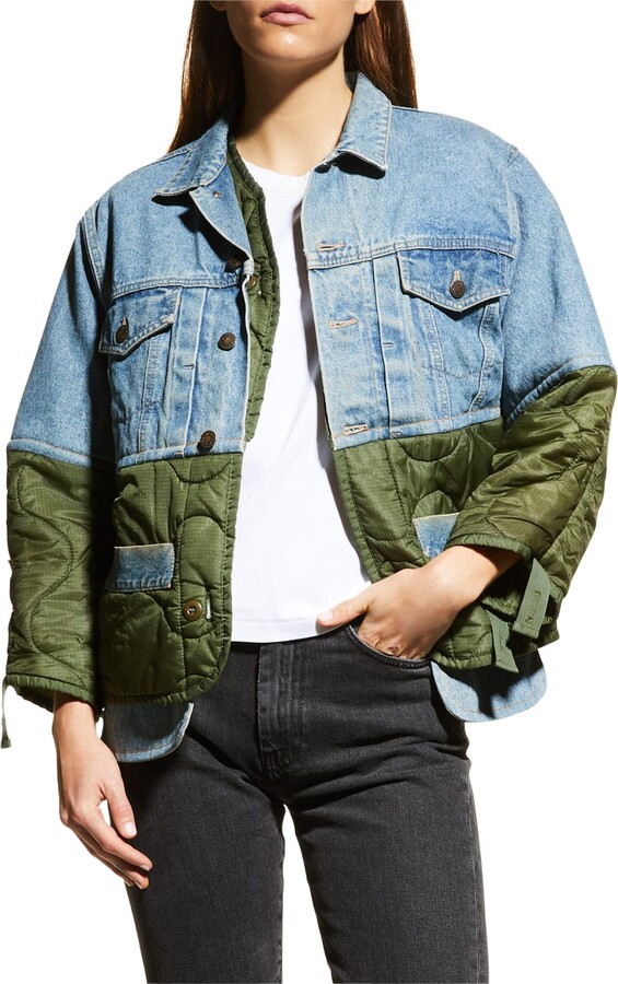 Rentrayage Denim Combo Quilted Puffer Jacket - ShopStyle