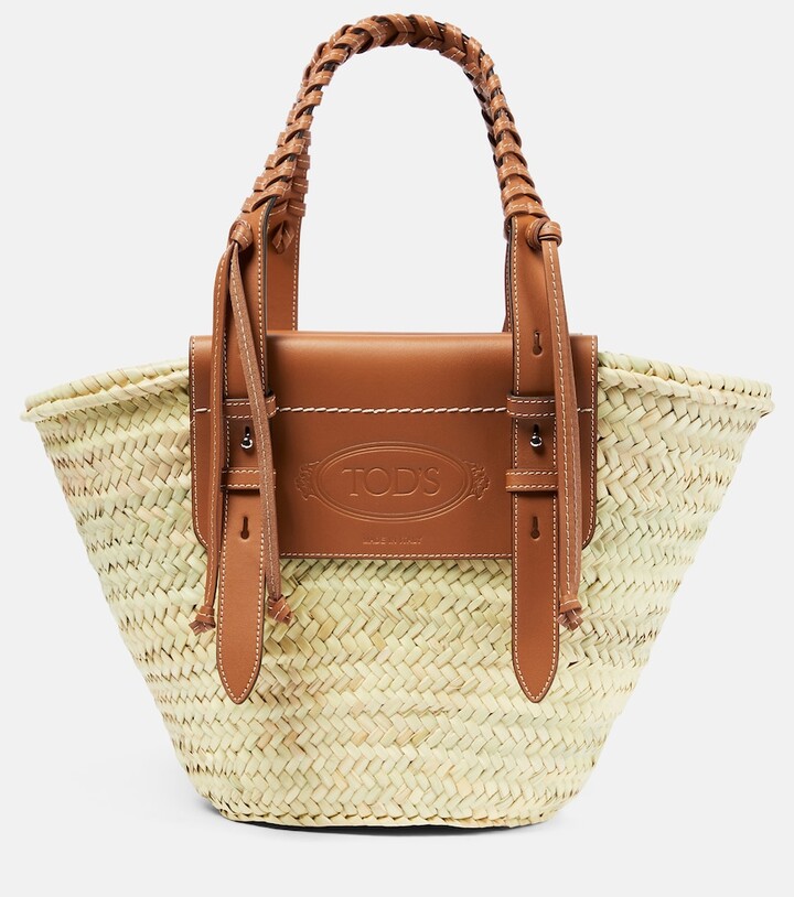 Tod's Leather-trimmed raffia tote bag - ShopStyle