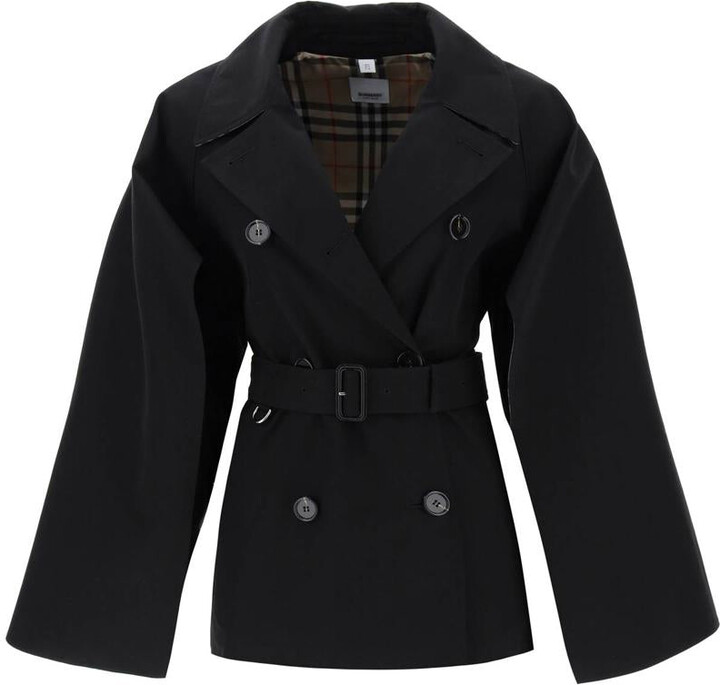Burberry 'ness' Double-Breasted Raincoat In Cotton Gabardine ...