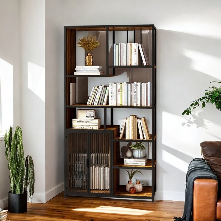 IGEMAN Multipurpose Bookshelf Storage Rack with Enclosed Storage ...