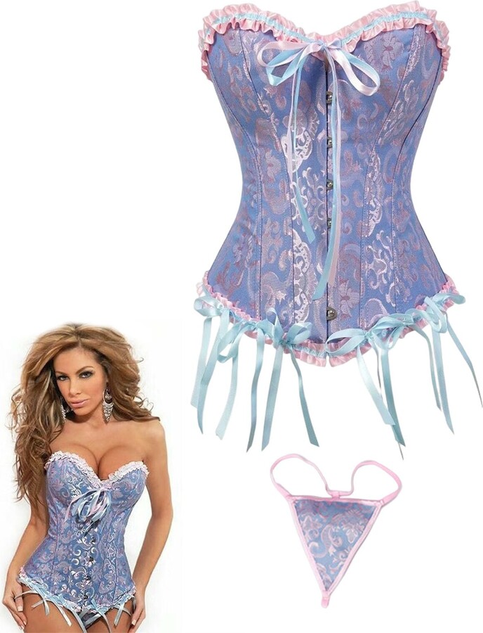 JIOJIO Women's Satin Underbust Sexy Strong Boned Corset Lace Up Overbust Waist Cincher Bustier ...