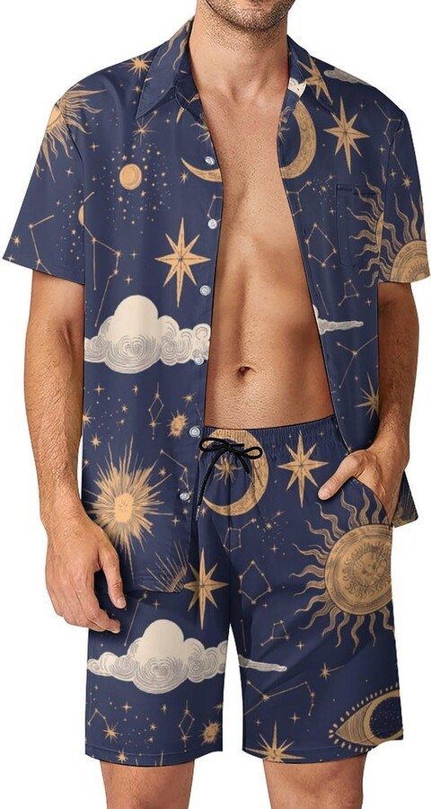 XJLAPWS Button-Down Shirt And Short Set Constellations Moon Star ...