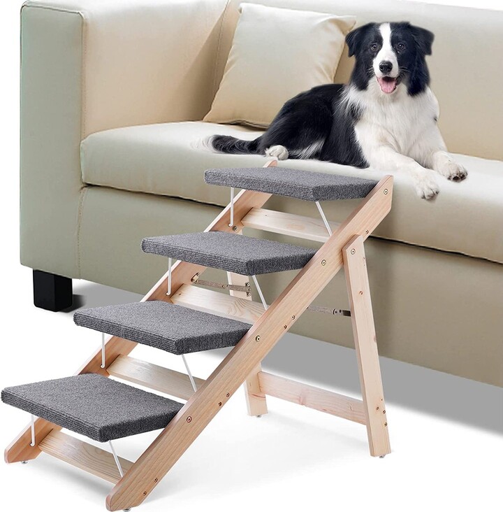 FAMAPY 2-in-1 Dog Pet Stairs, Foldable Wooden Pet Ramp with 4 Levels ...