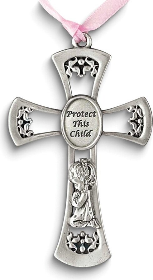 Curata Pewter Protect This Child with Praying Girl and Pink Ribbon Crib ...