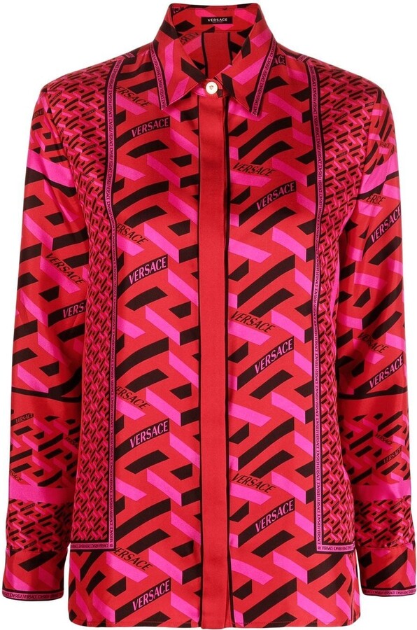 Versace La Greca silk shirt - ShopStyle Tops