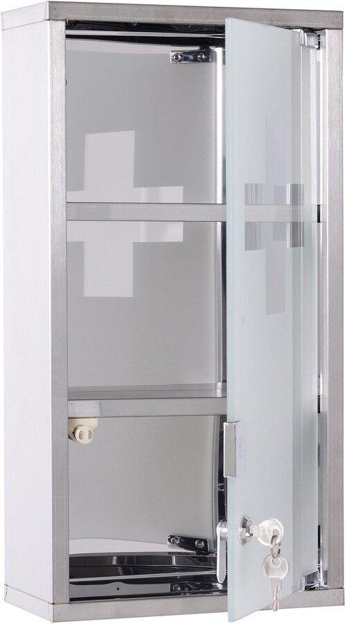 HOMCOM Wall Mounted Lockable Medicine Cabinet Stainless Steel ...