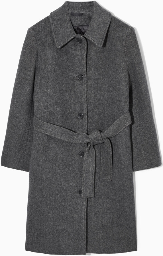 COS Belted Herringbone Wool Coat - ShopStyle