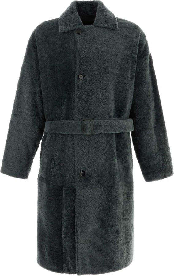 Giorgio Armani Dark Green Shearling Coat - ShopStyle