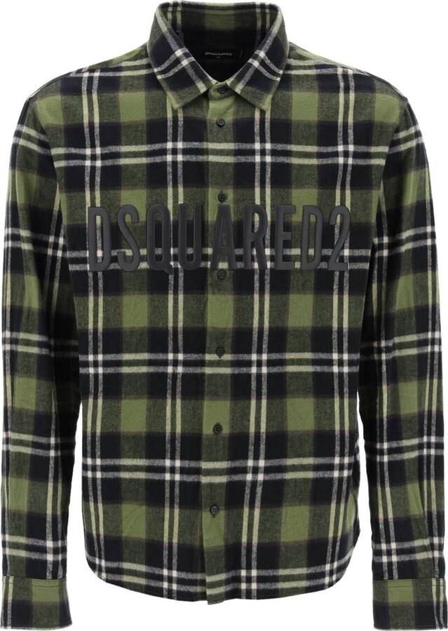 DSQUARED2 Check Flannel Shirt With Rubberized Logo - ShopStyle