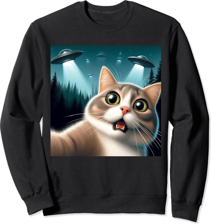 CAT Funny Selfie With Alien UFOs Weird Lovers meme Sweatshirt - ShopStyle