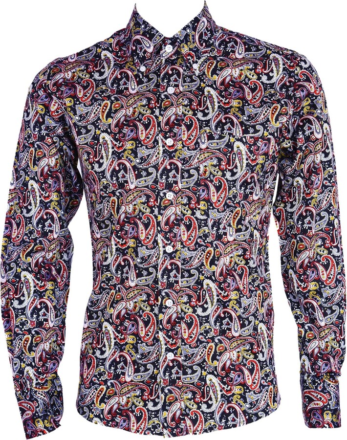 Retro Seventy2 Mens Paisley Floral Long Sleeve Vintage Cotton Shirt ...