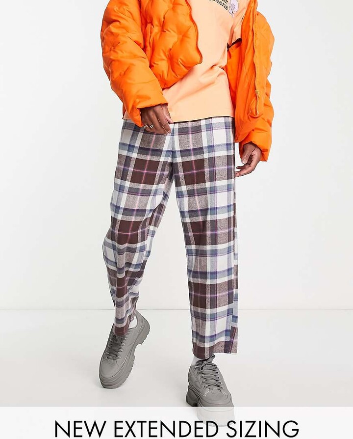ASOS DESIGN oversized tapered pants in brushed check - ShopStyle