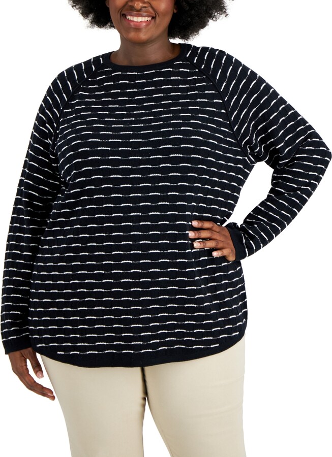 Karen Scott Plus Size Cotton Textured Raglan-Sleeve Sweater, Created ...