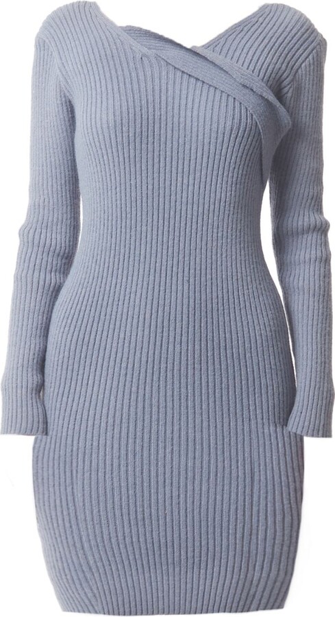 Sour Figs Asymmetric Slant Band Knit Midi Dress In Cadet Grey - ShopStyle