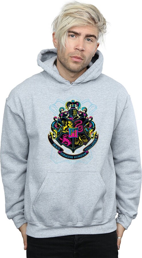 Absolute Cult Harry Potter Men's Neon Hogwarts Crest Hoodie Sport Grey ...