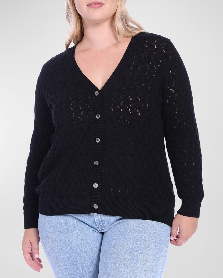 Minnie Rose Plus Size Pointelle Cotton-Cashmere Cardigan - ShopStyle