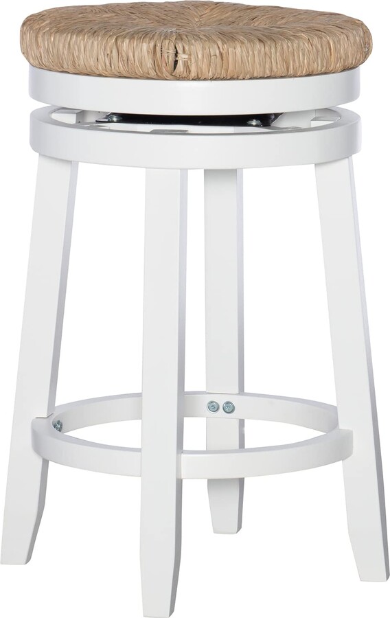 Layne White Backless Counter Stool with Woven Seagrass Swivel Seat by ...