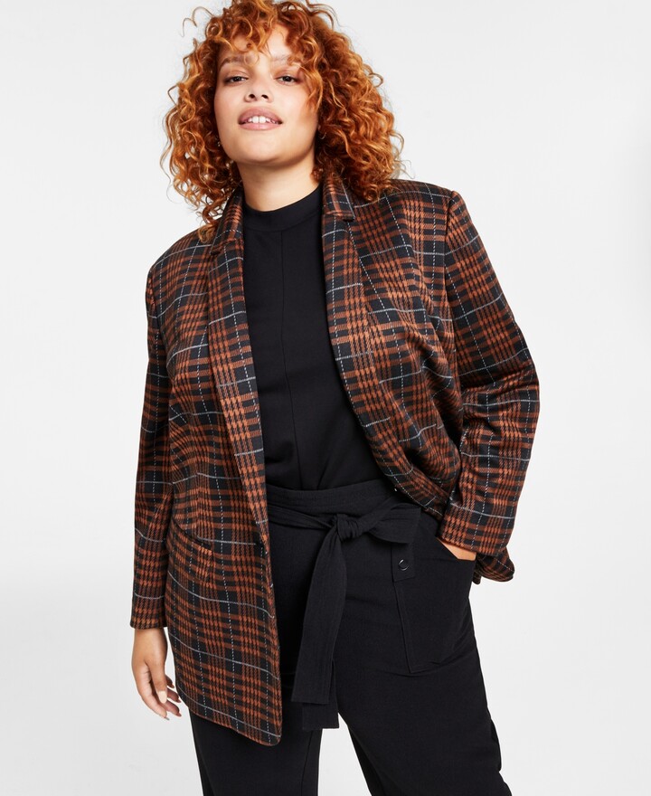 Bar III Plus Size Plaid Notch Collar Blazer, Created for Macy's - ShopStyle