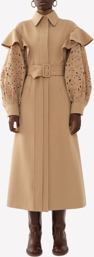Chloé Belted Wool Trench Coat with Ruffle Detail - ShopStyle