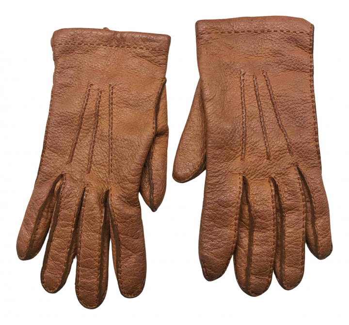 Hermes camel Leather Gloves - ShopStyle