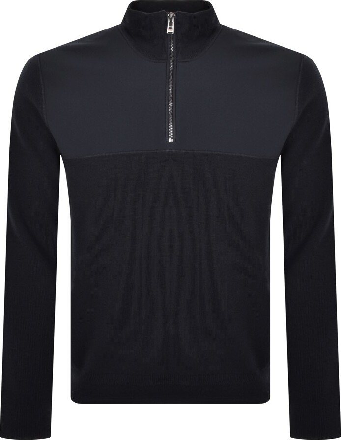 Boss Business BOSS Fusione Half Zip Knit Jumper Navy - ShopStyle