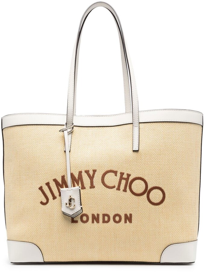 Jimmy Choo Nine2Five raffia tote bag - ShopStyle