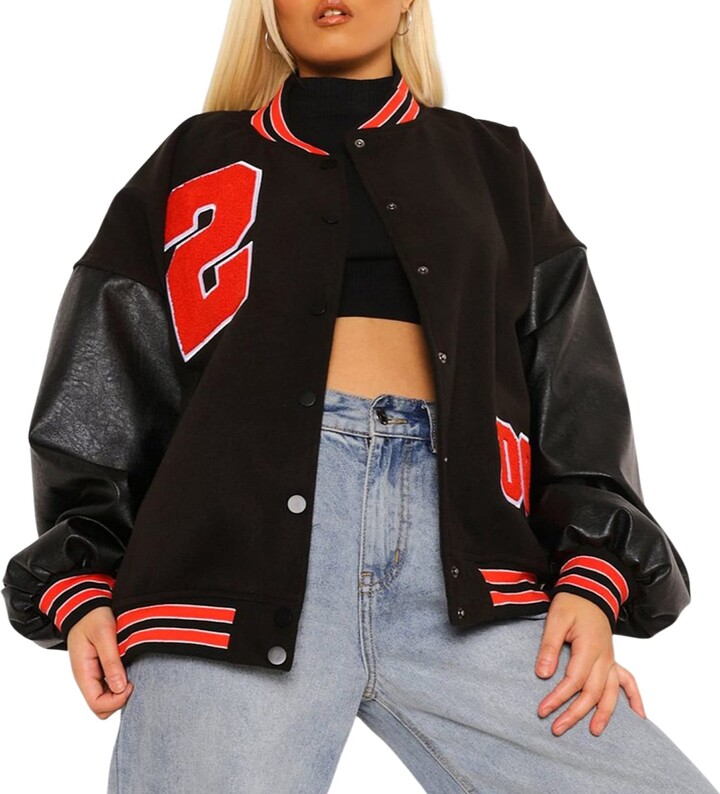Cutemini Women Oversized Baseball Jacket Unisex Y2K Vintage Harajuku ...
