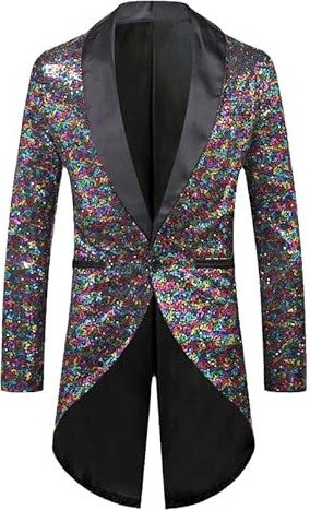 CJQJPNZ Shiny Gold Sequin Bling Glitter Suits&Blazer Men Shawl Collar ...