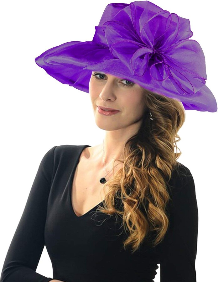 Acecharming Women's Sheer Wide Brim Sun Party Church Wedding Floral ...