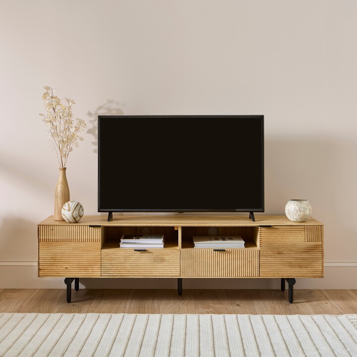Dunelm Spencer Extra Wide TV Unit for TVs up to 80", Mango Wood Natural ...