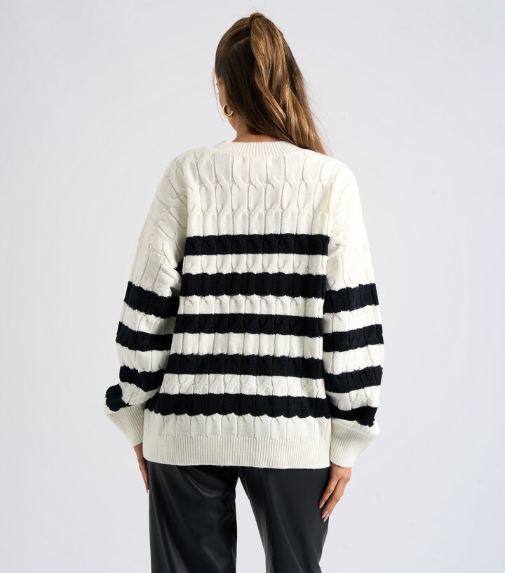 Urban Bliss Off White Stripe Cable Knit Jumper - ShopStyle