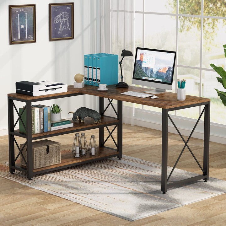 Tribesigns Industrial L-Shaped Desk with Storage Shelves, Corner ...