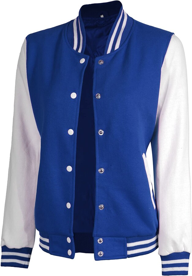Decrum Royal Blue And White Women Letterman Jacket | [40056172] Plain ...