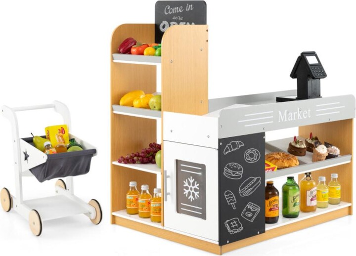 Hivvago Pretend Play Grocery Store Set with Shopping Cart and 2 ...