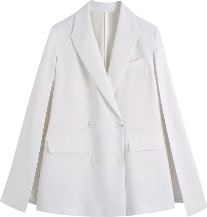 JUZHIJIA Pocket Cloak Casual Suit Jacket Open Design Double Breasted ...