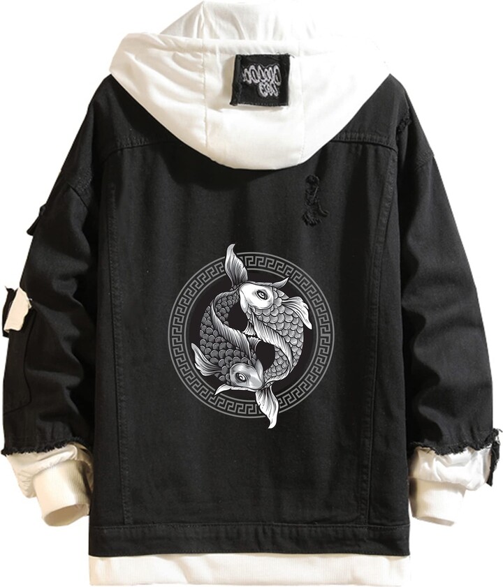 Lpstop YIN YANG Denim Jacket Yin Yang Symbol Print Jacket Chinese ...
