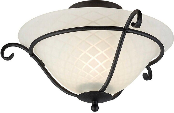 Loops 1 Bulb Flush Light White Patterned Glass Shade Gothic Style Black ...