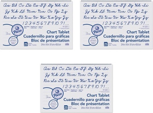 Pacon Chart Tablet, Cursive Cover, 1" Ruled, 24" x 16", 25 Sheets Per ...