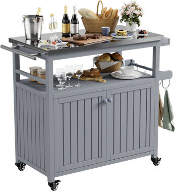 hosote Solid Wood Outdoor Grill Table Storage Cabinet With Stainless ...