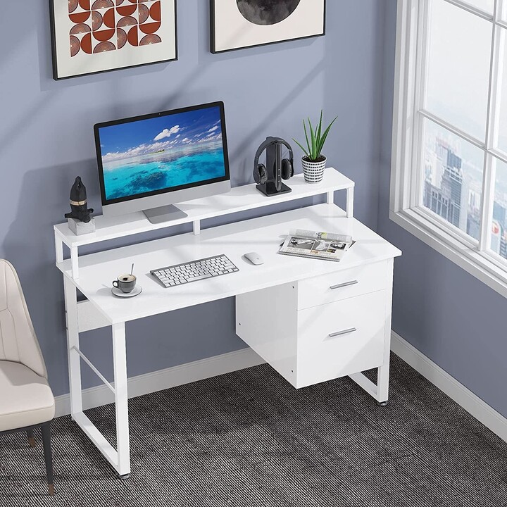 YUZHOU 47 Inches Large Desktop Writing Desk with 2 Drawers, Home Office ...
