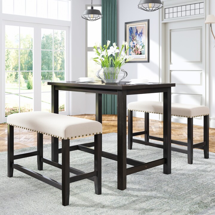 GREATPLANINC 3 Pieces Counter Height Dining Table Set, Premium Wood ...