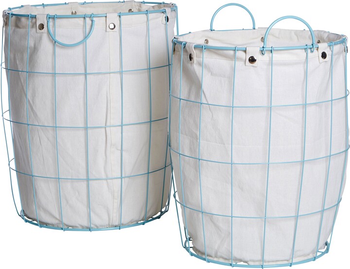 Premier Housewares Set Of Two Wire Hampers Baskets, Blue Coated Laundry ...